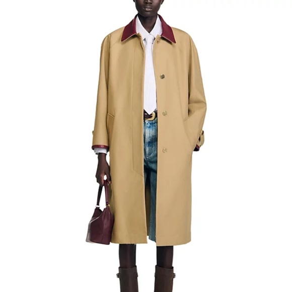 Sandro | Jackets & Coats | Joey Leather Collar Trench Coat | Poshmark